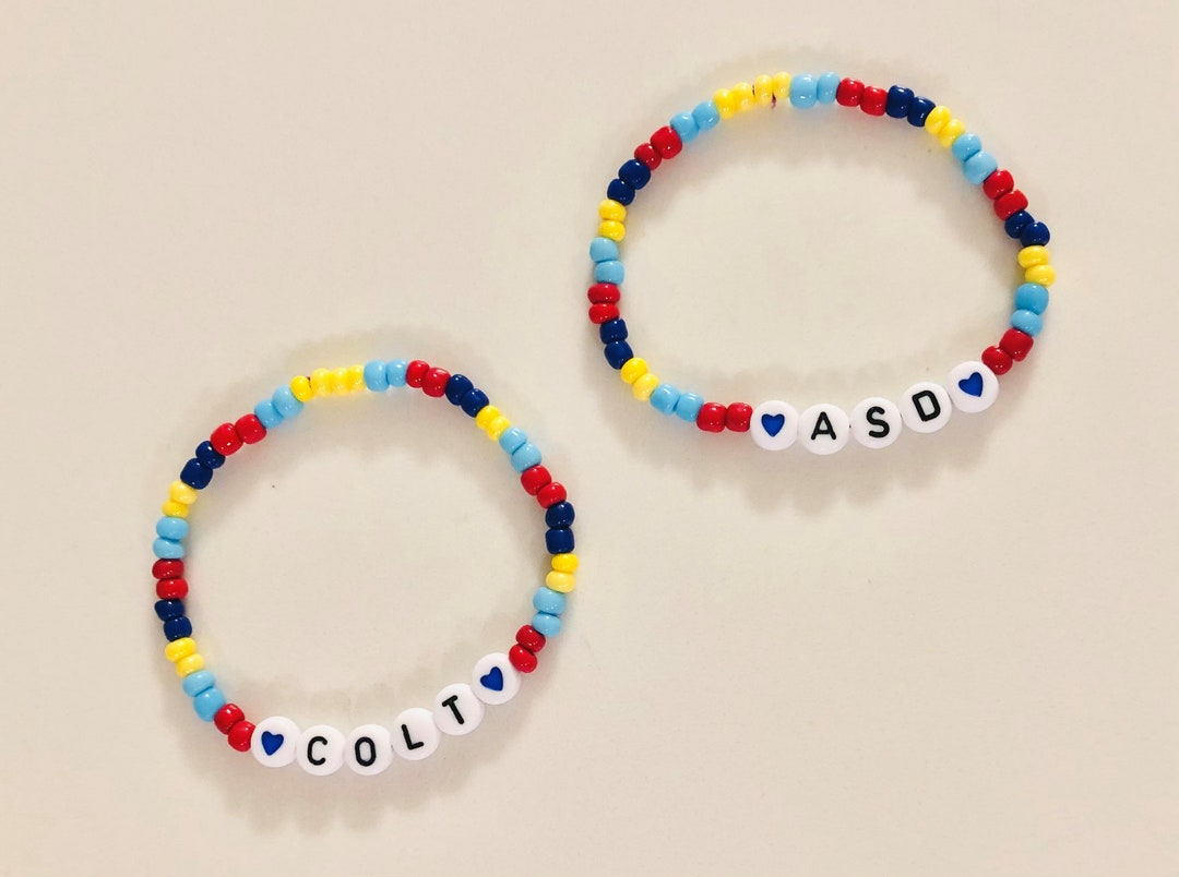 Personalized Beaded Stretch Bracelet, ASD Autism Bracelet, Rainbow ...