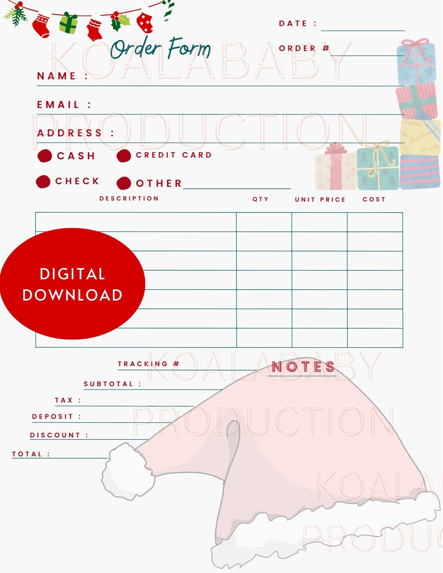 Template/ Order Form/ Printable/ Business/ Instant Download/ Small ...