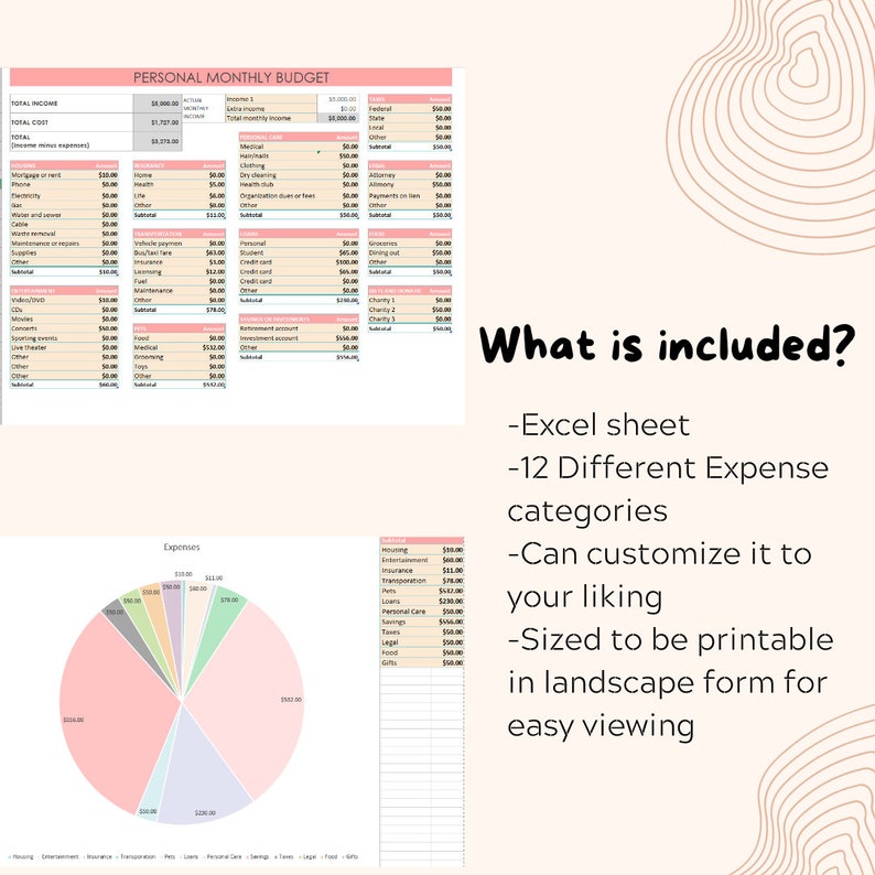 Monthly Budget Spreadsheet Template for Excel, Budget Sheet, Budget ...