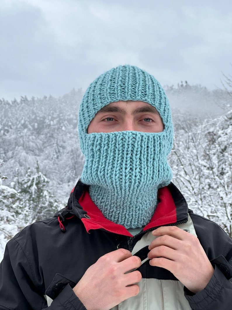 Hand-knitted Blue Balaclava – Warm and Stylish Winter Headwear - Etsy