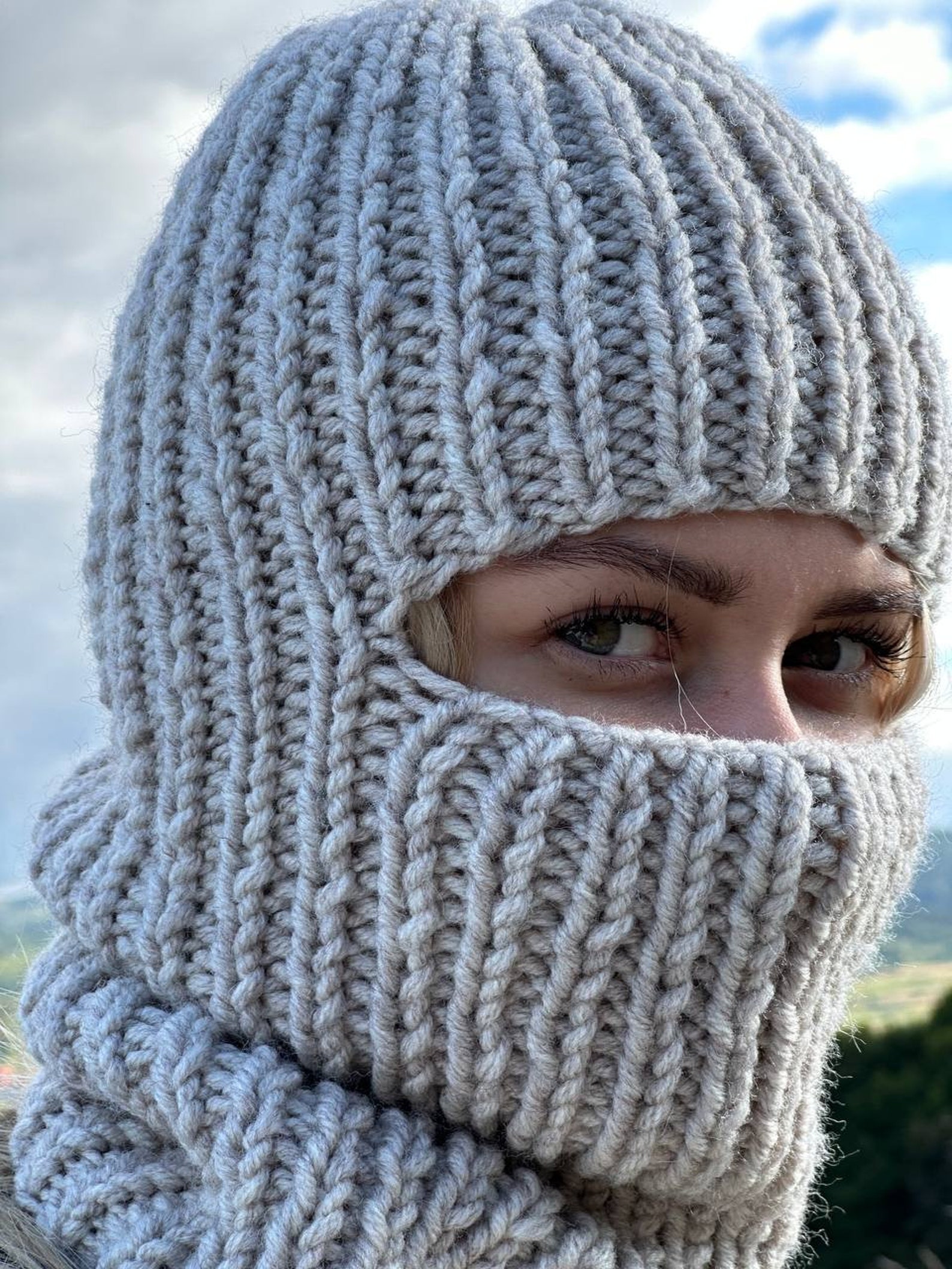Grey Warm Balaclava for Man or Women, Women’s Knit Balaclava, Winter ...