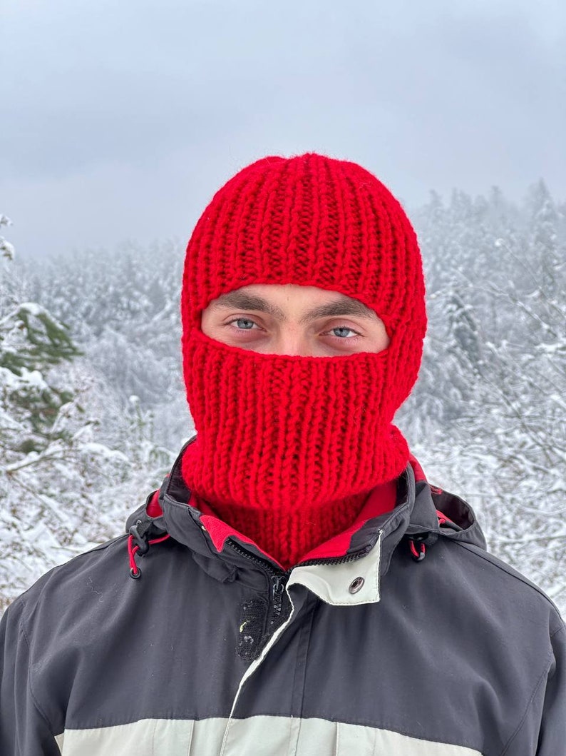 Red Handmade Balaclava for Men. Warm Soft Ski Mask - Etsy