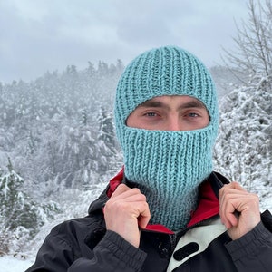 Hand-knitted Blue Balaclava – Warm and Stylish Winter Headwear - Etsy