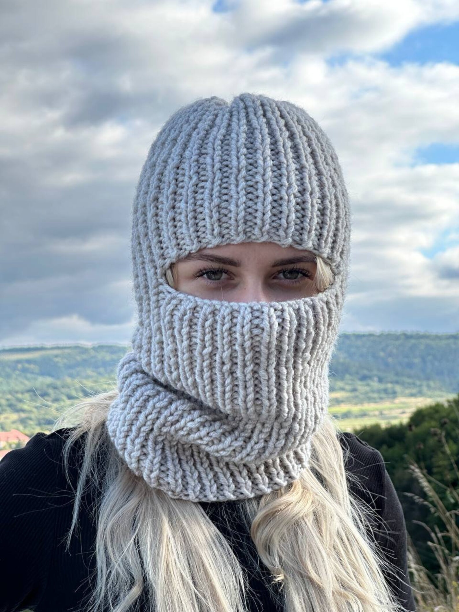 Grey Warm Balaclava for Man or Women, Women’s Knit Balaclava, Winter ...