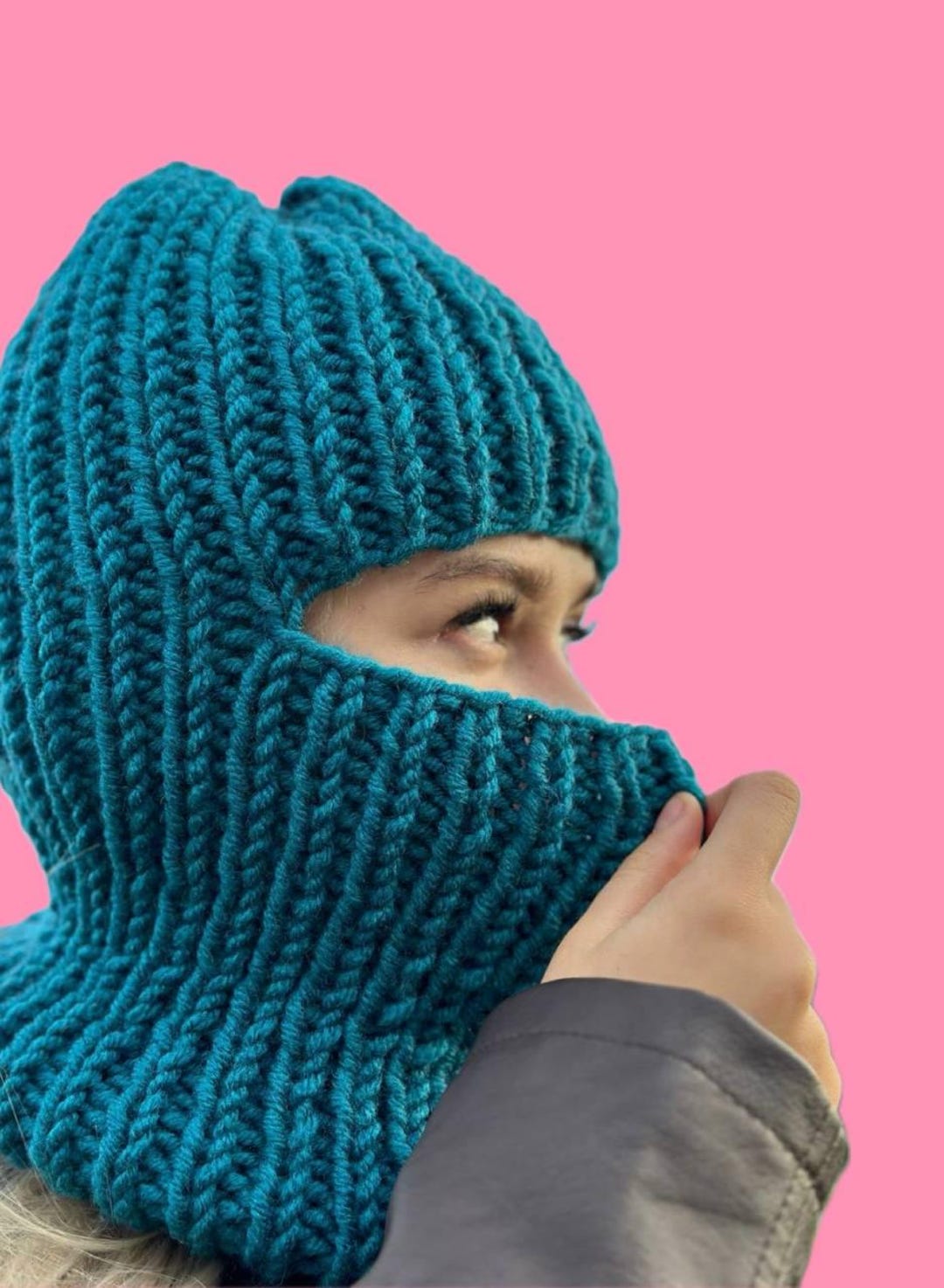 Handmade Wool Knit Balaclava - Dark Cyan Winter Face Mask - Etsy