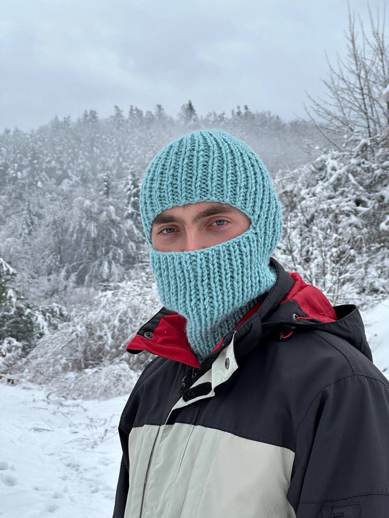 Hand-knitted Blue Balaclava – Warm and Stylish Winter Headwear - Etsy