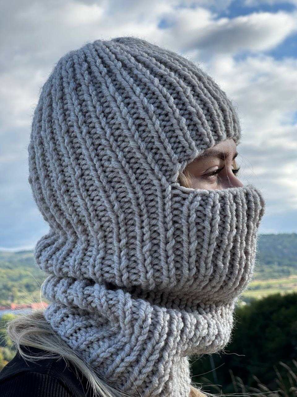 Grey Warm Balaclava for Man or Women, Women’s Knit Balaclava, Winter ...