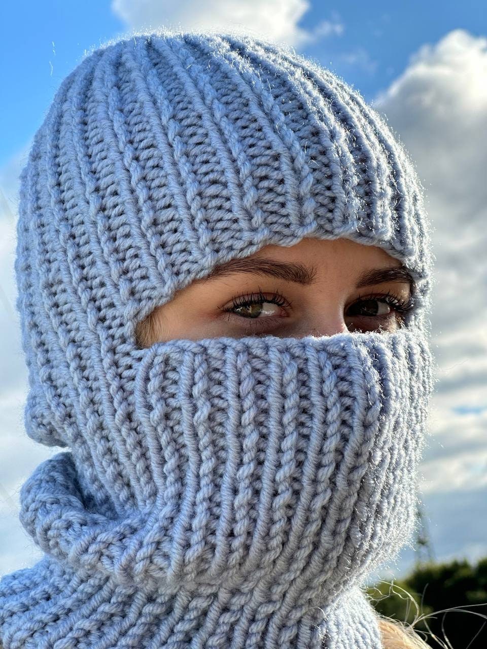 Hand-knitted Balaclava: Light Blue Knit Face Mask, Winter Hat - Etsy