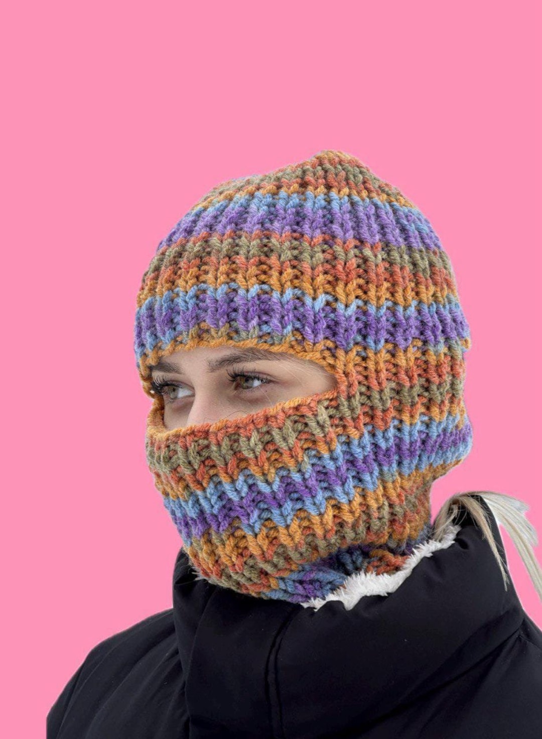 Hand-knitted Multicolor Balaclava – Cozy and Stylish Winter Face Cover ...