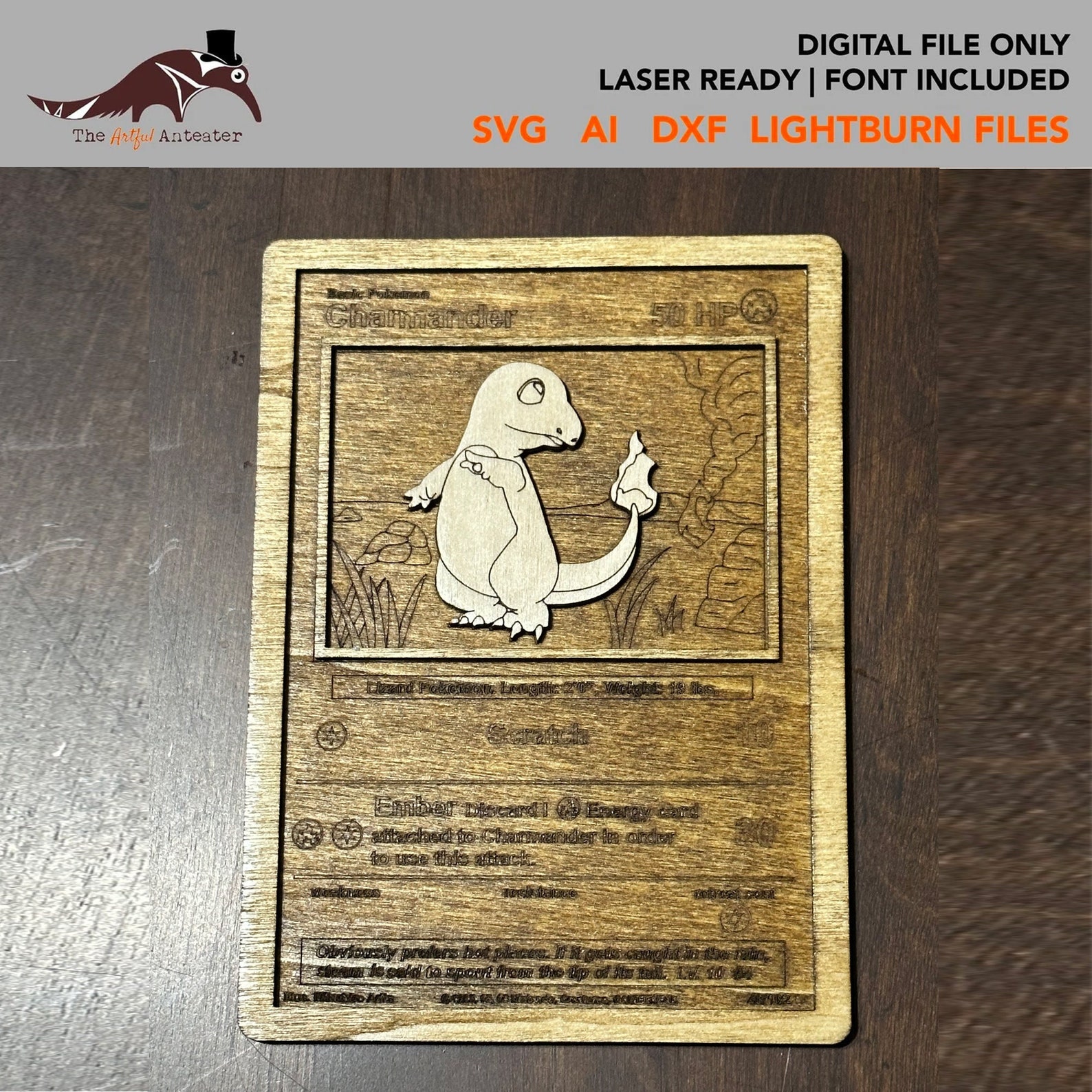 Pokemon Trading Card Charmander Laser Ready Template SVG DXF Laser Cut ...