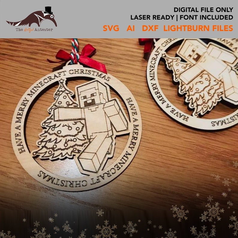 Minecraft Inspired Christmas Ornament Decoration Laser Ready Template ...