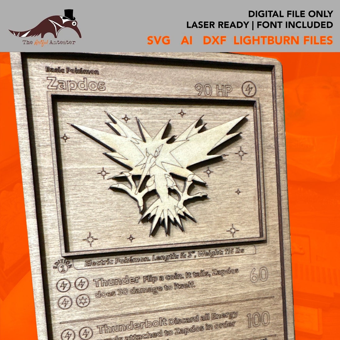 Pokemon Trading Card Zapdos Laser Ready Template SVG DXF Laser Cut File ...