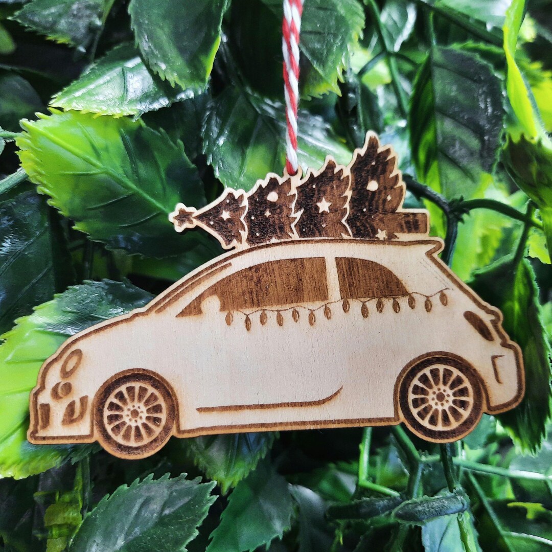 Fiat 500 Inspired Christmas Wooden Ornament Tree Car Mirror Decoration ...