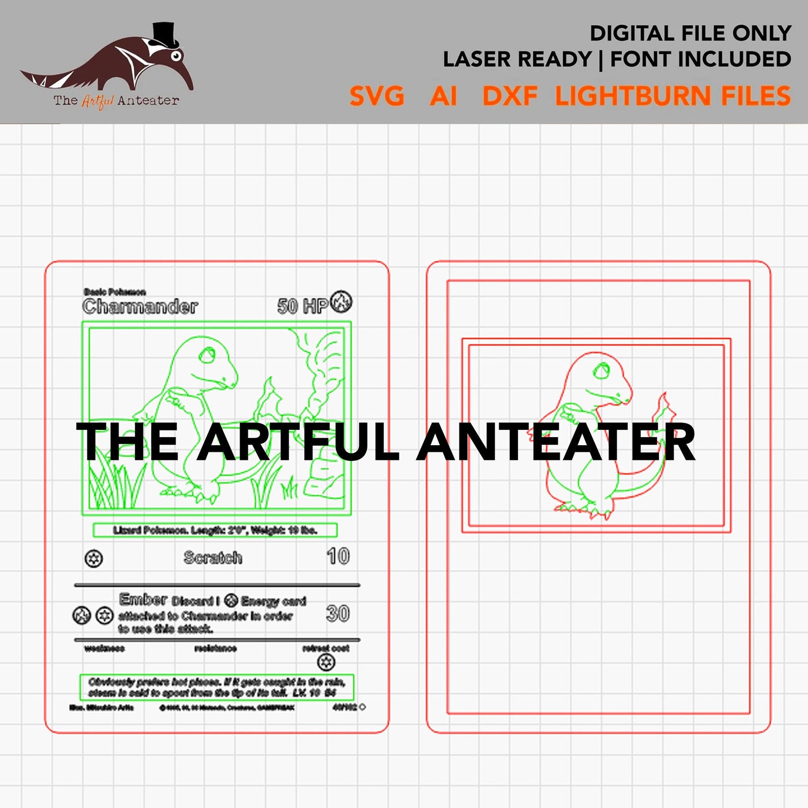 Pokemon Trading Card Charmander Laser Ready Template SVG DXF Laser Cut ...