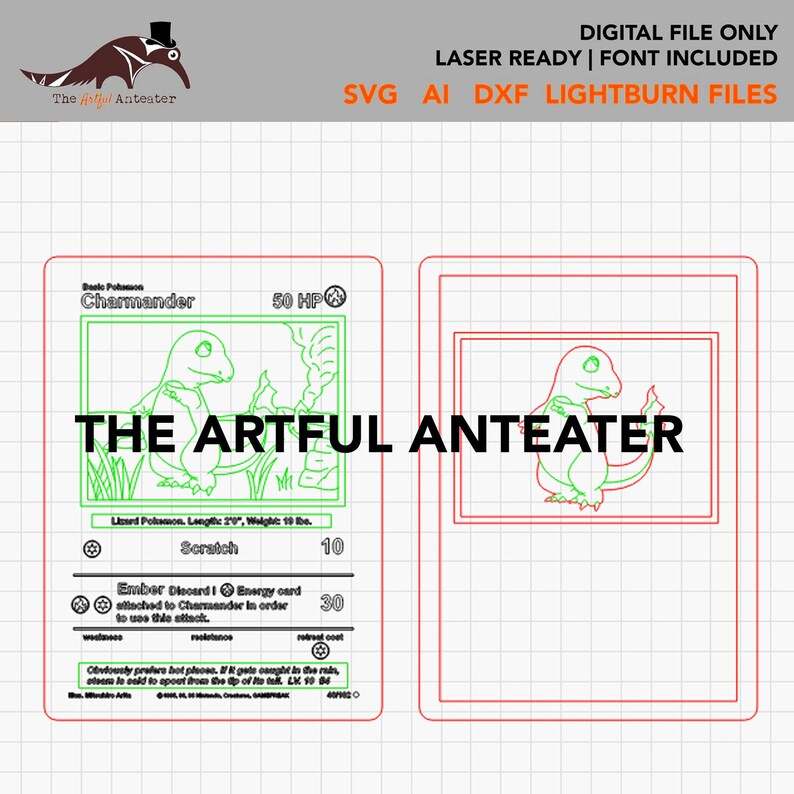 Pokemon Trading Card Charmander Laser Ready Template SVG DXF Laser Cut ...
