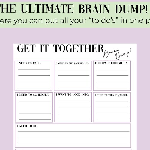 Thought Organizer & Planner Brain Dump Get It Together - Etsy