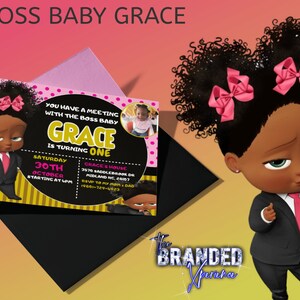 DIY Canva Template: Baby Boss Girl AA Invitation PINK Customizable for ...