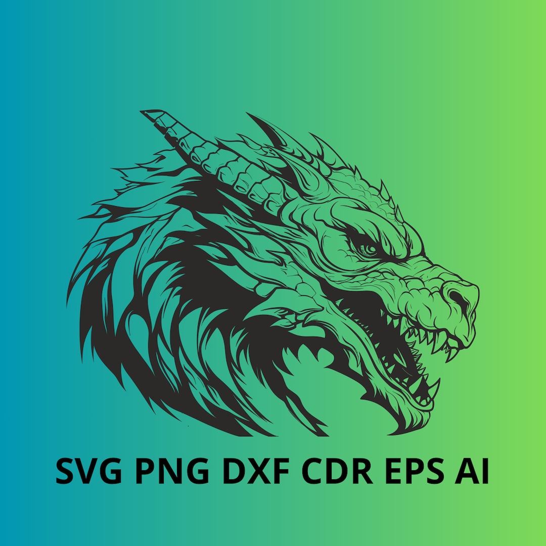 Dragon Head Svg PNG DXF Files, Dragon Tattoo Image Clipart, Dragon ...