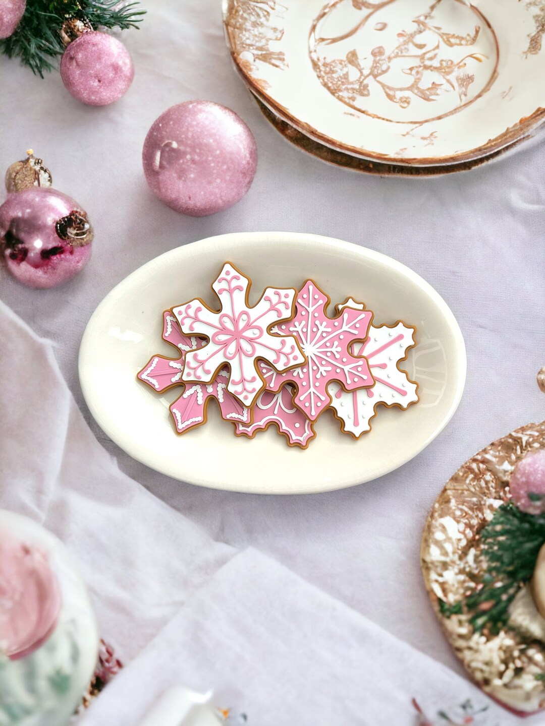 Set of 5 Pastel Pink or Blue Faux Fake Gingerbread Snowflake Cookies ...