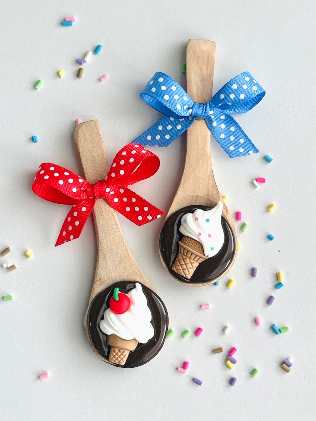 Handmade Ice Cream Cone Mini Spoon Set of 2 Fake Bake Faux Food Fake ...