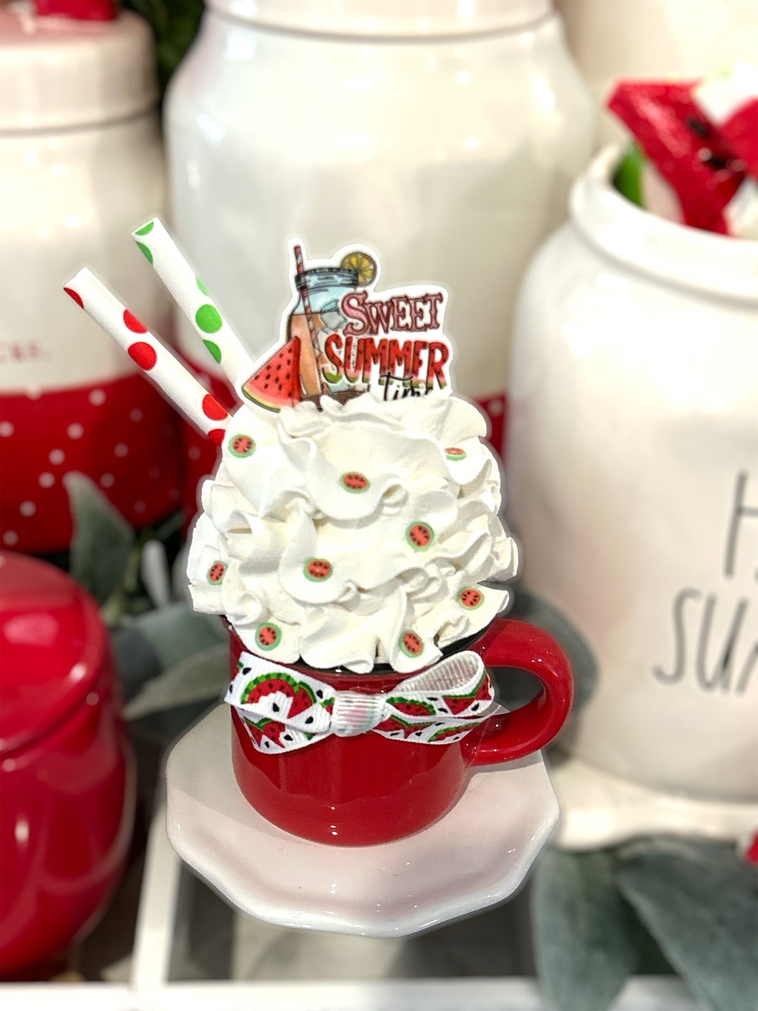 Handmade Faux Whipped Cream Topper on a Mini Mug With Watermelon ...