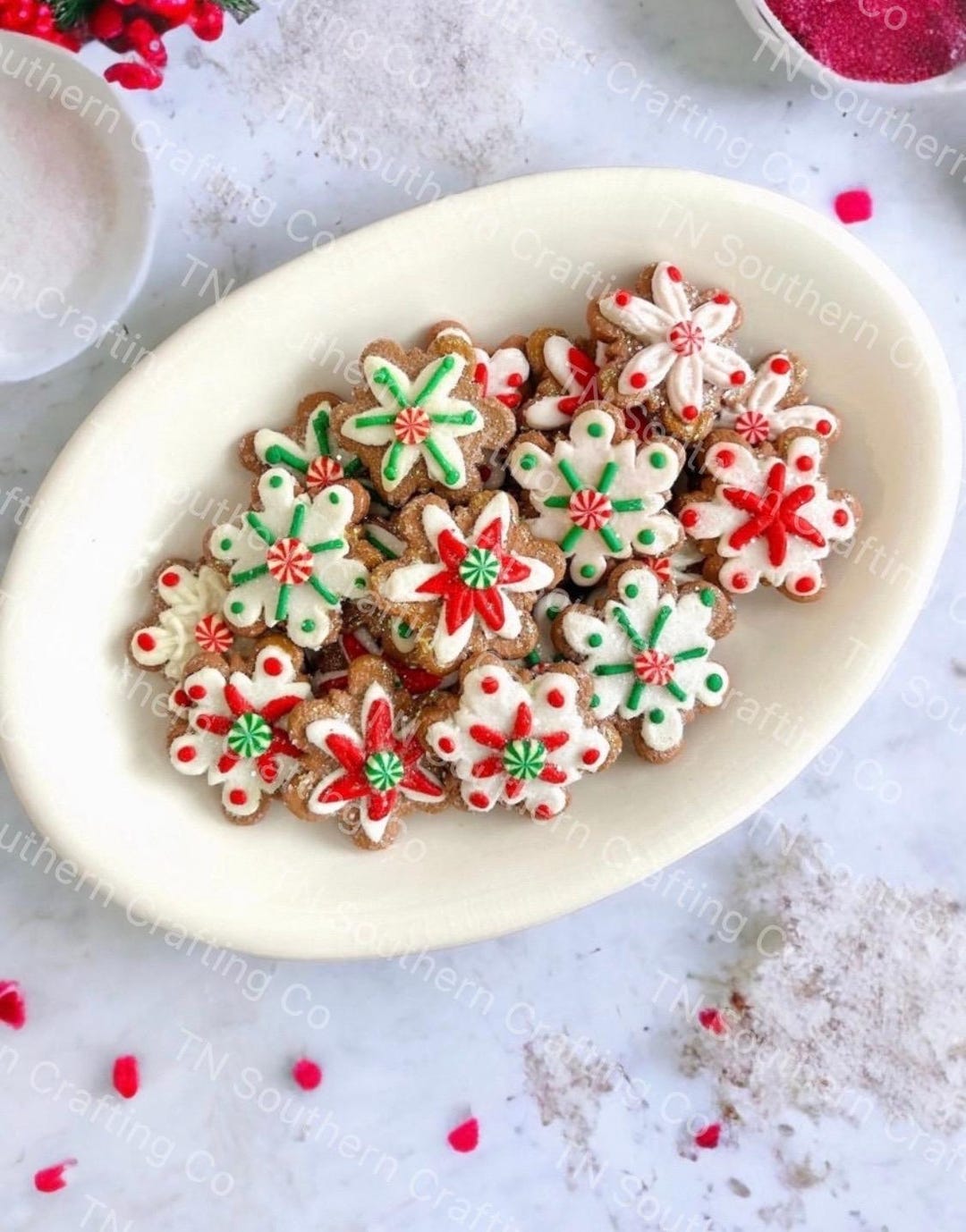 Set of 5 Mini Faux | Fake | Gingerbread Snowflake Cookies for Display ...