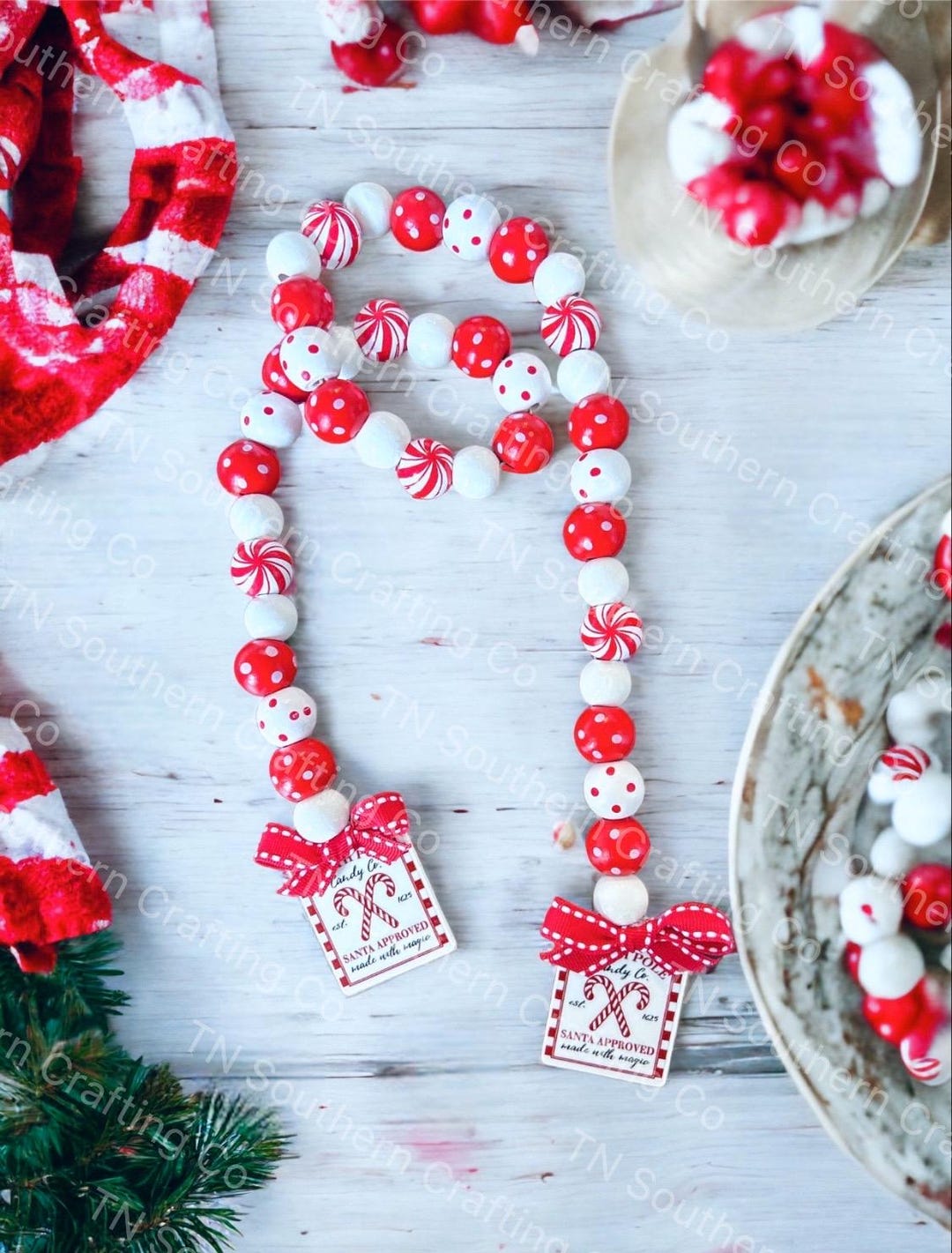 Candy Cane Beaded Garland | Peppermint | Hot Cocoa Decor | Candy Cane ...