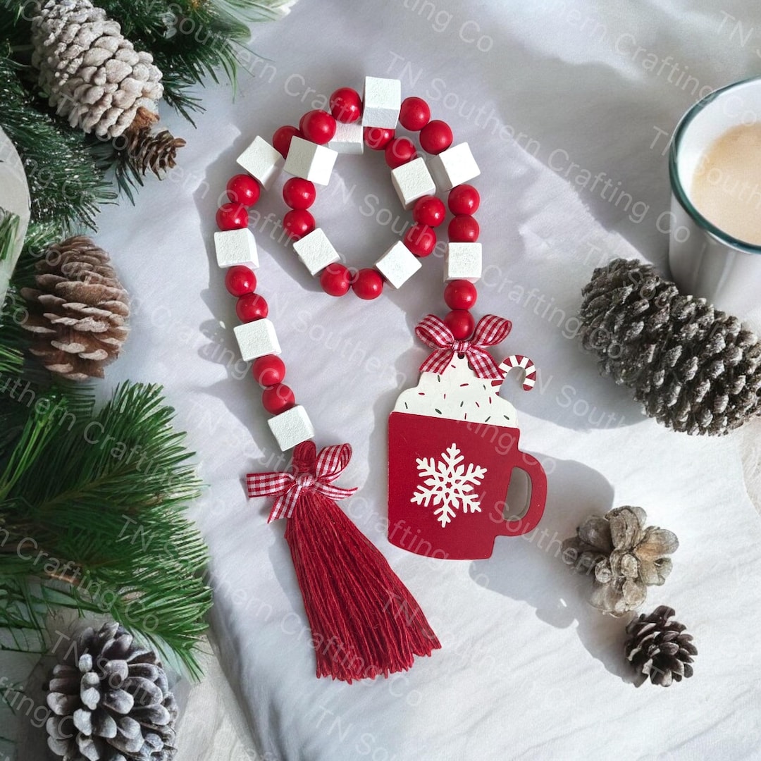 Hot Cocoa Wood Beaded Garland Hot Chocolate Garland Gingerbread Decor ...