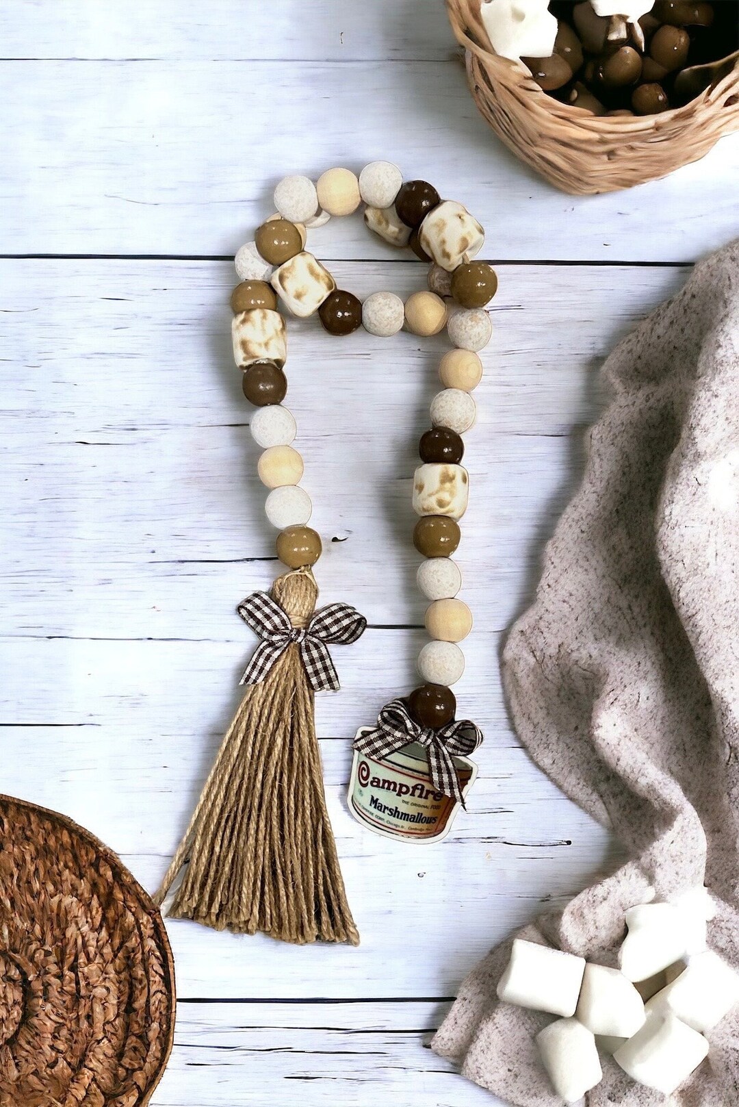 Toasted Marshmallow Wood Beaded Garland for Display Smores - Etsy