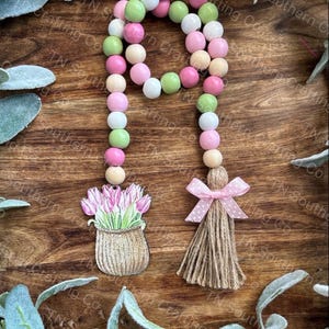 Spring Flowers Wood Beaded Garland for Display | Photo Props | - Etsy