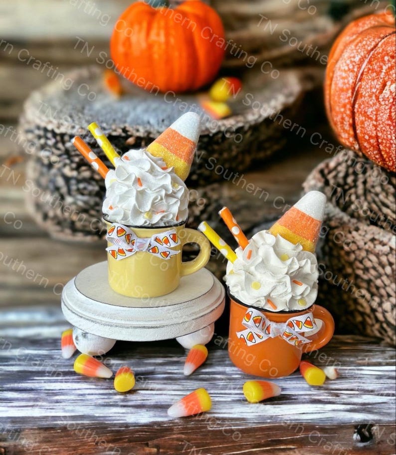Faux Candy Corn Whipped Cream Mug Topper: Halloween Tiered Tray Decor ...