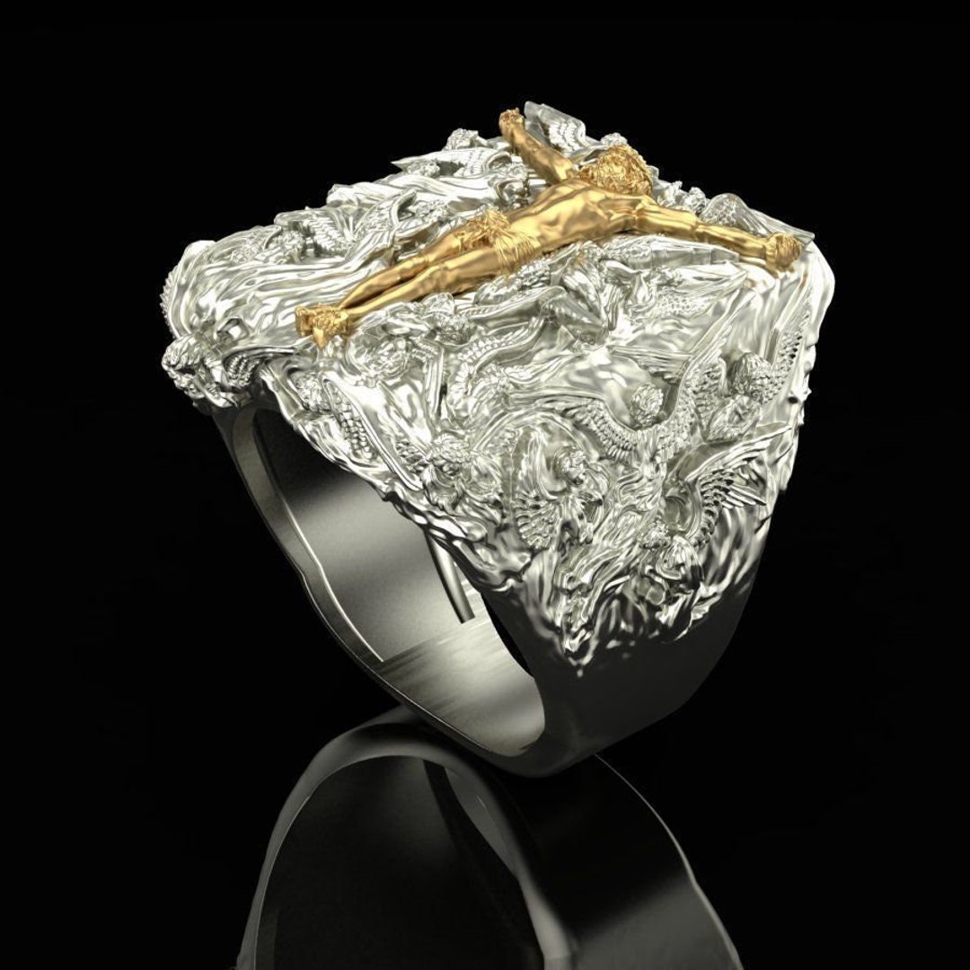 14kt Gold Over Jesus Christian Ring Sterling Silver Jesus Ring ...