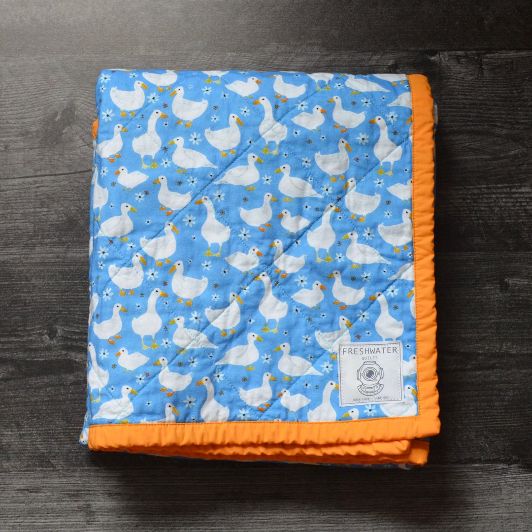 Ducks Baby Quilt, Wholecloth Baby Blanket, Duck Print, Baby Boy Quilt ...