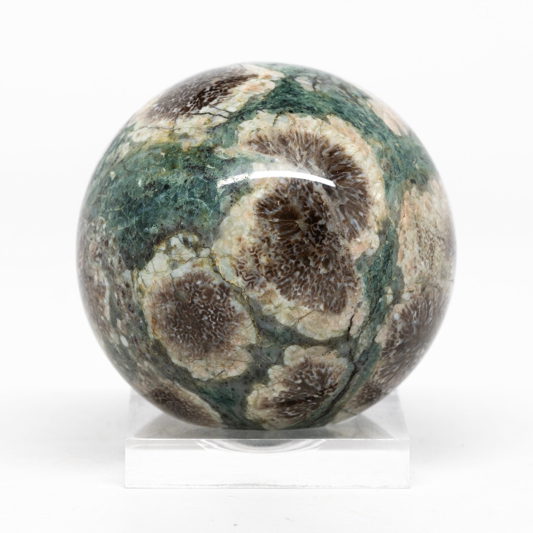 Green Sakura Jasper Sphere Green Cherry Blossom Agate Ball Green Flower ...