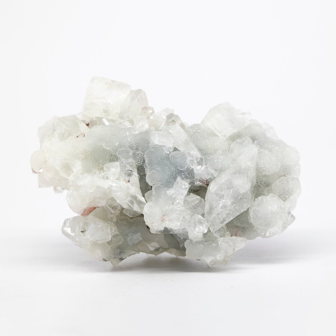 Clear Apophyllite and Red Heulandite on Blue Chalcedony Crystal Cluster ...