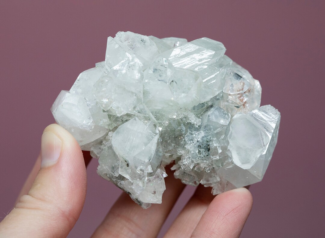 Clear Apophyllite on Blue Gray Chalcedony Crystal Cluster With Rainbows ...