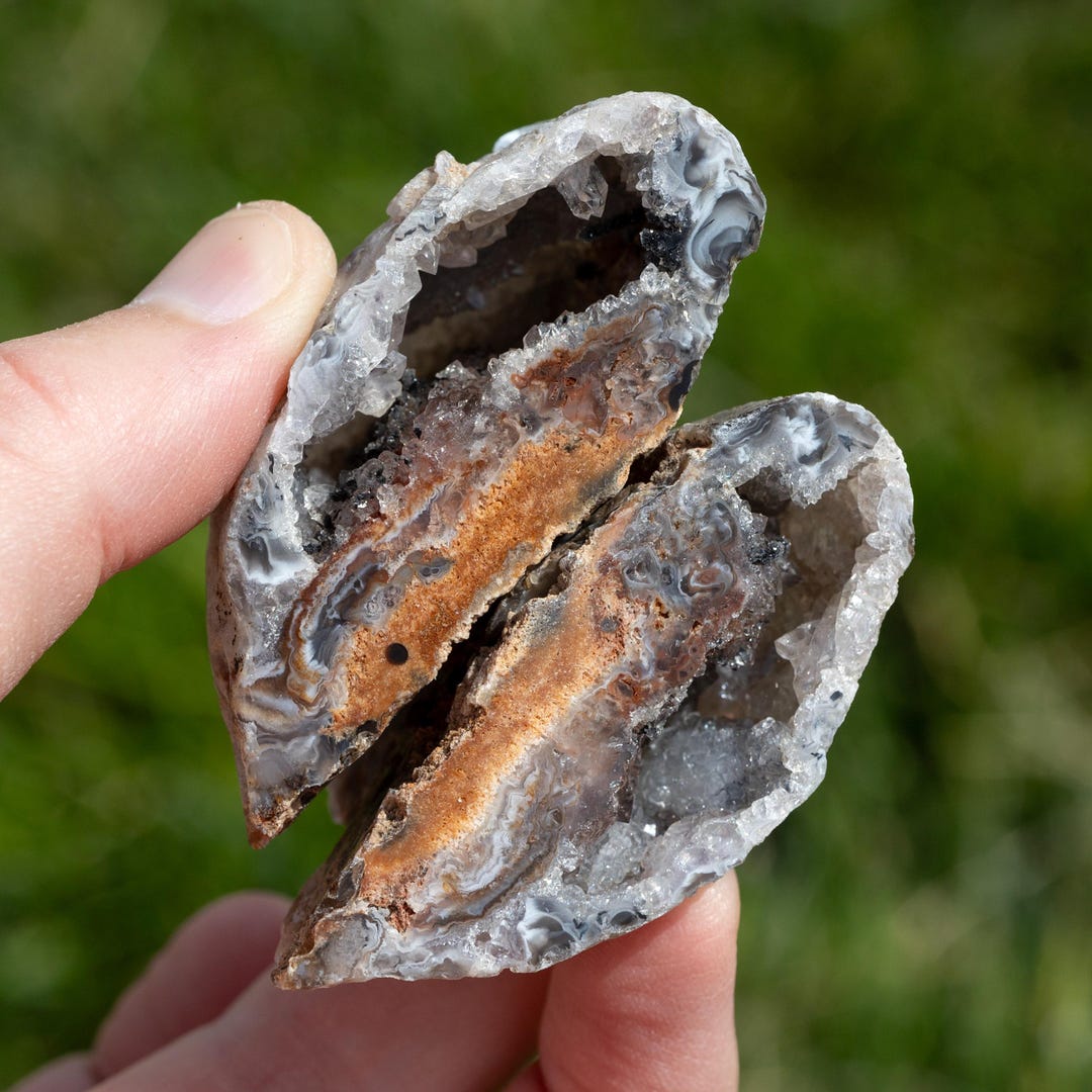Oco Agate Geode Pair | Mexican Crystal Geode | Blue Orange Red Raw ...