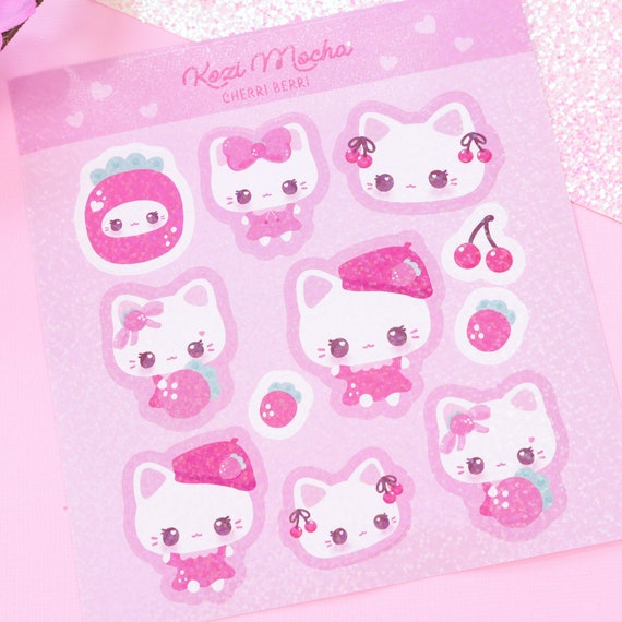 Cute Cat Glitter Sticker Sheet Kawaii Sticker Sheet Pink - Etsy