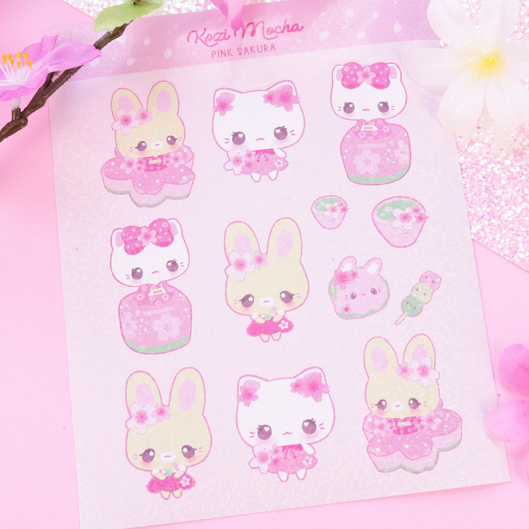 Pink Sakura Glitter Sticker Sheet | Cherry Blossoms Sticker Sheet ...