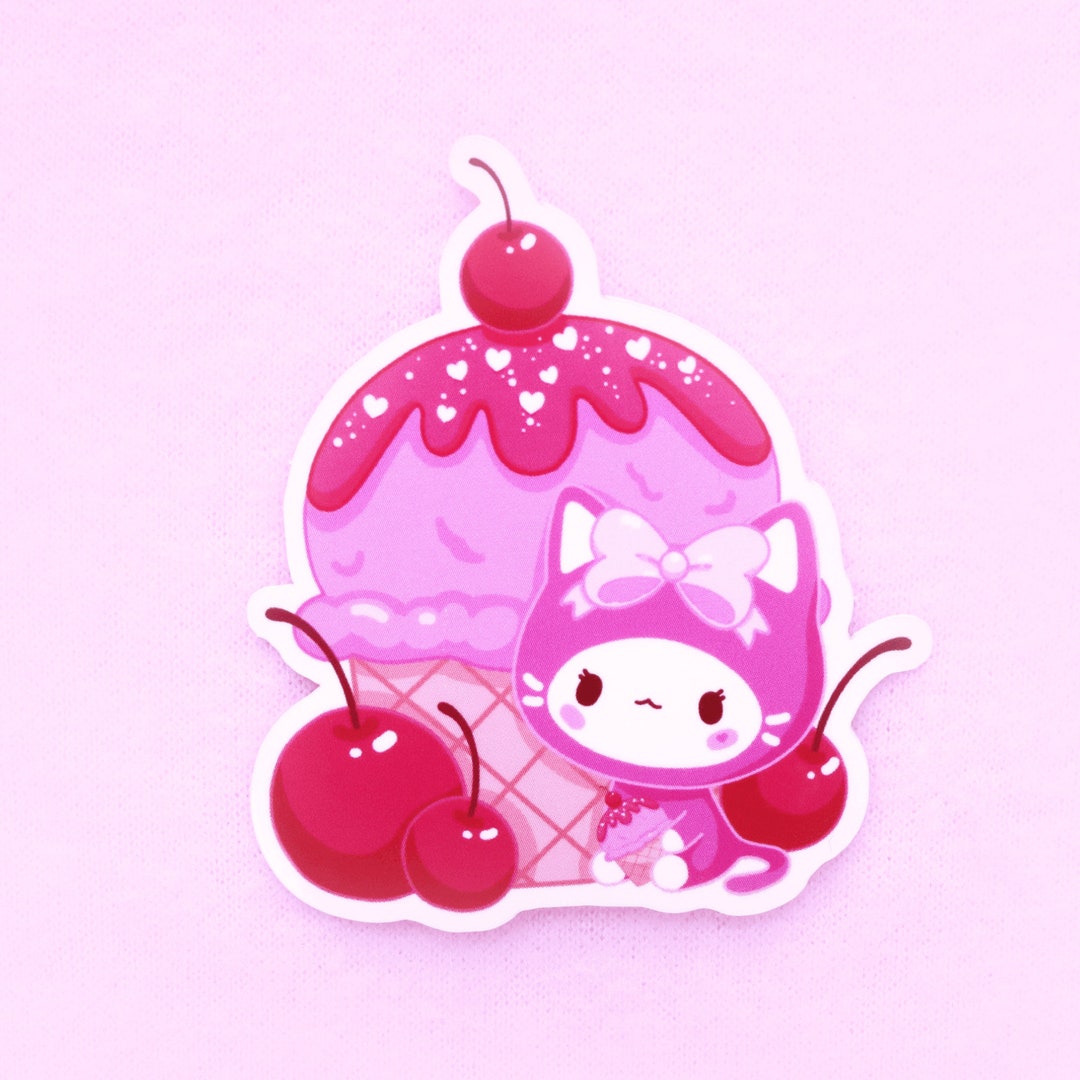 Kawaii Cat Ice Cream Sticker | Kawaii Dessert Sticker | Bujo Stickers ...