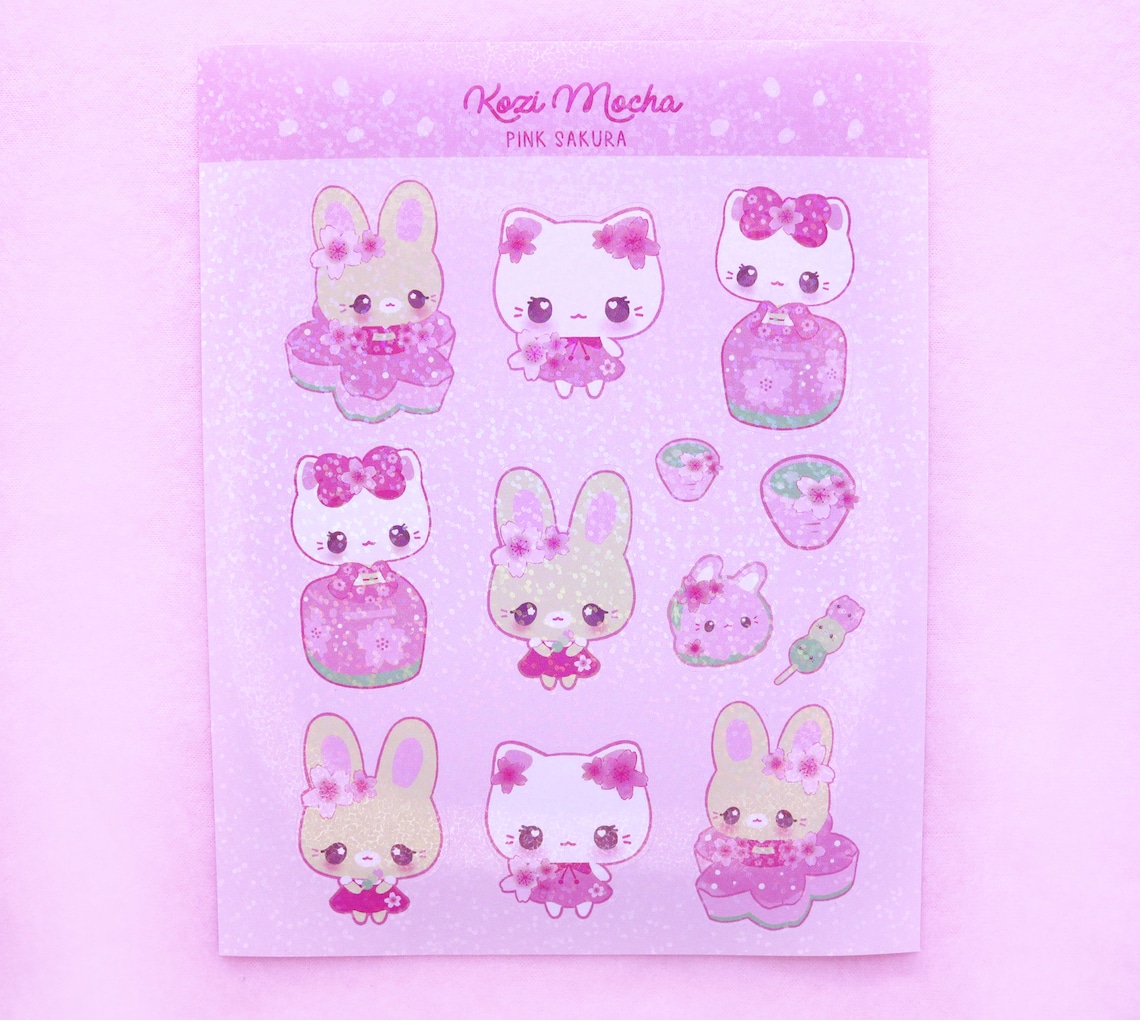 Pink Sakura Glitter Sticker Sheet Cherry Blossoms Sticker - Etsy