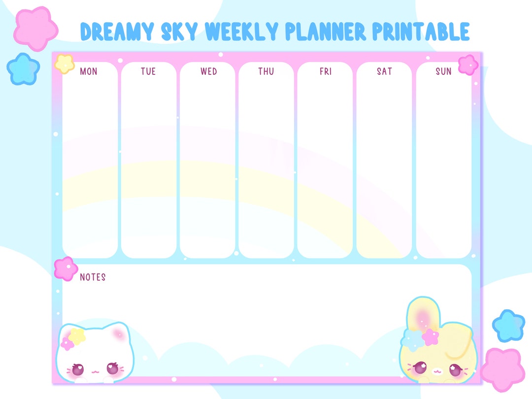 Cute Printable Planner | Kawaii Digital Weekly Planner | Calendar ...