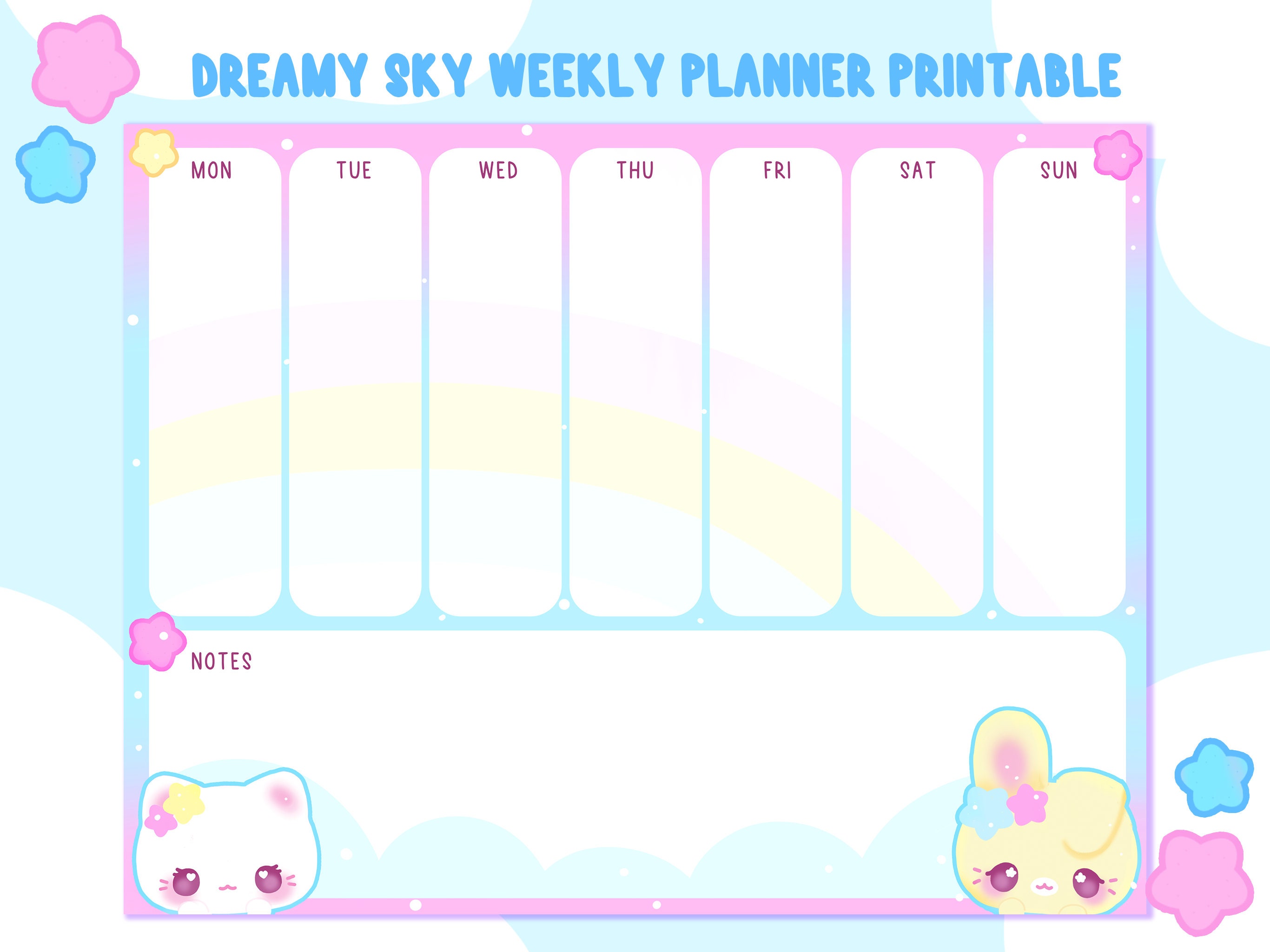 Cute Printable Planner Kawaii Digital Weekly Planner Calendar Printable ...