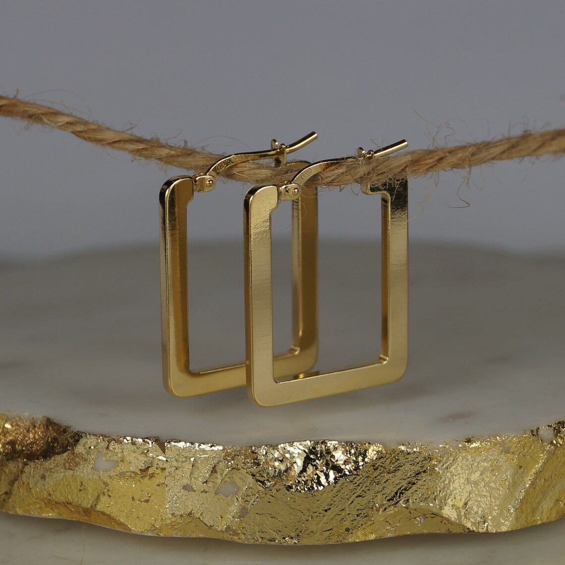 Gold Vermeil Rectangle Hoop Earrings, Sterling Silver, 25mm - Etsy
