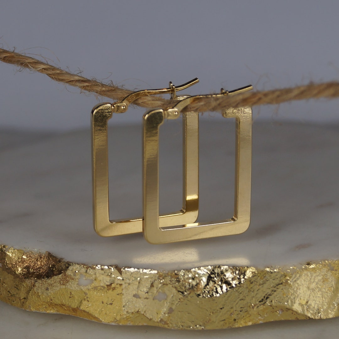 25mm Gold Rectangle Hoop Earrings, Gold Square Hoop Earrings, Rectangle ...