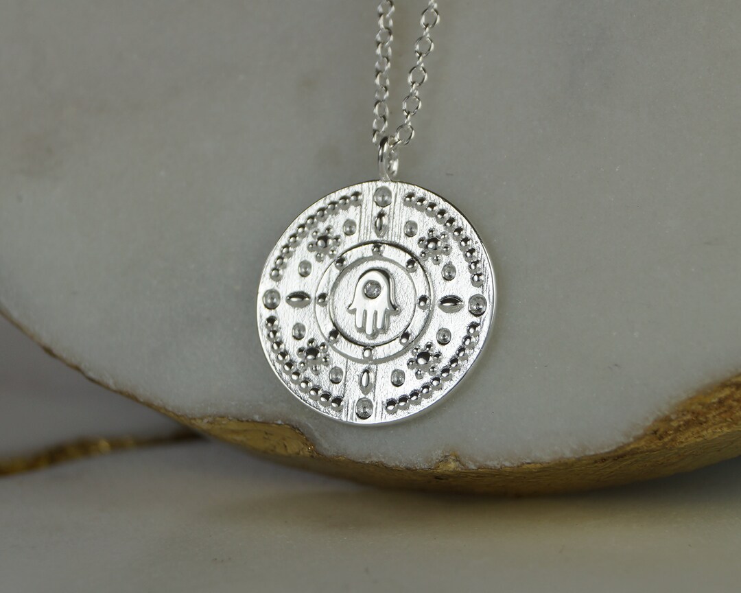 Sterling Silver Hamsa Hand Diamond Pendant, Sterling Silver Cubic ...