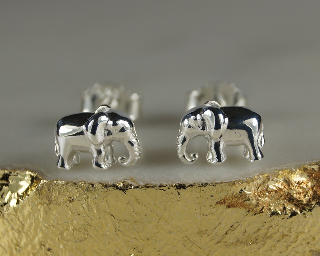 Sterling Silver Elephant Earrings, Elephant Stud Earrings, Elephant Ear ...