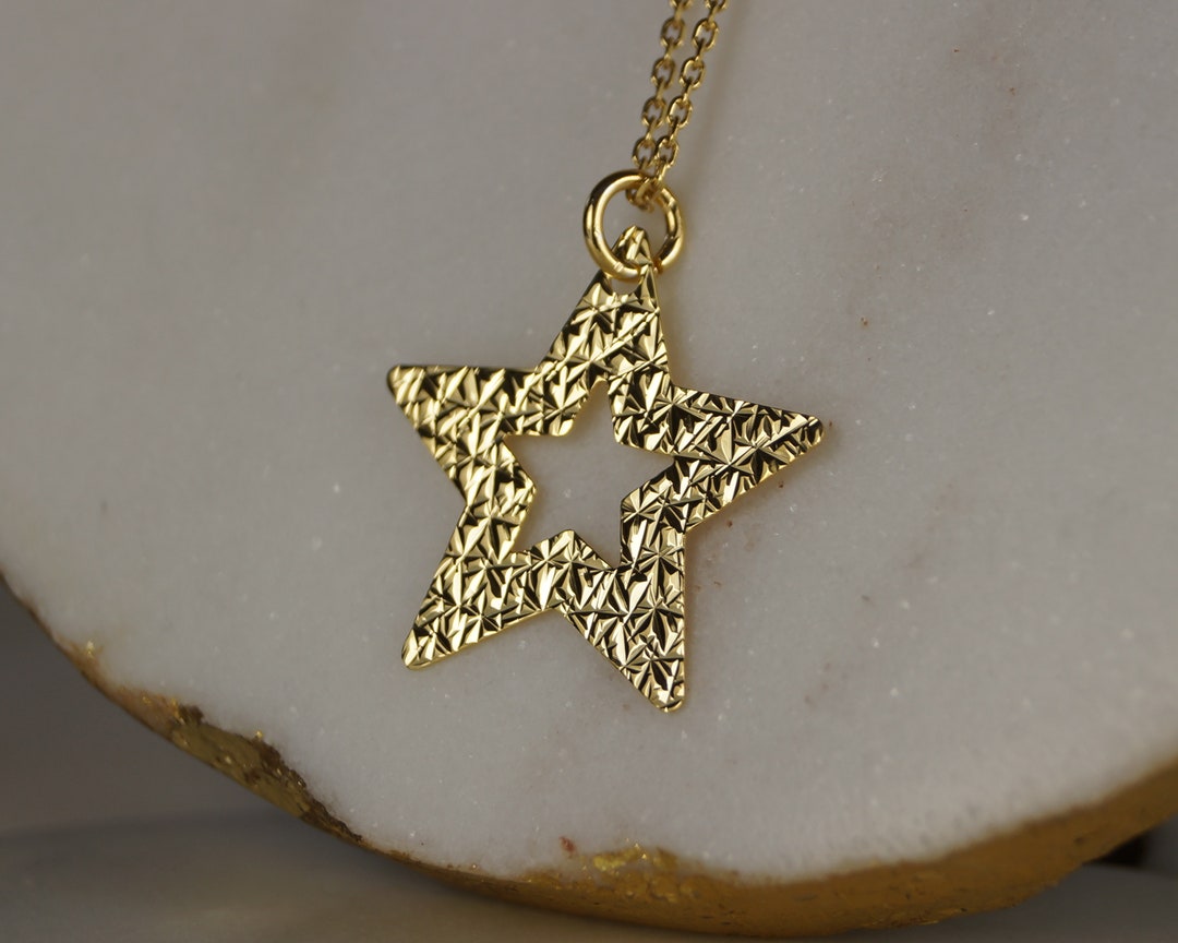 Christmas Star Necklace, 21mm Gold Star Necklace, Celestial Necklace ...