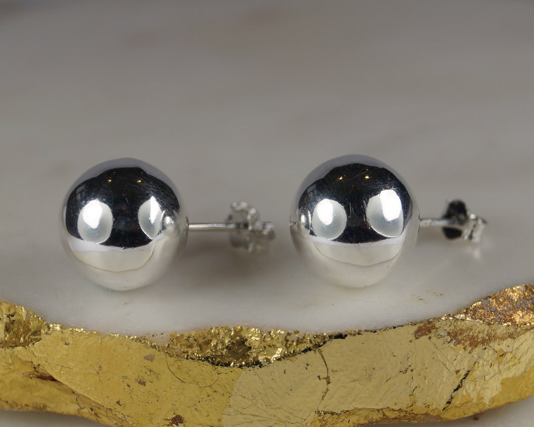 Very Large Ball Stud Earrings, 12mm Silver Stud, Sterling 925 Silver ...