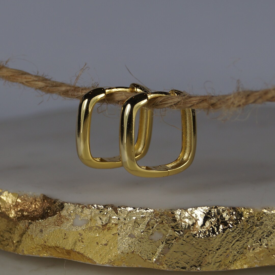 Gold Square Hoop Earrings, 14mm Gold Hoop Earrings, Square Gold Vermeil ...